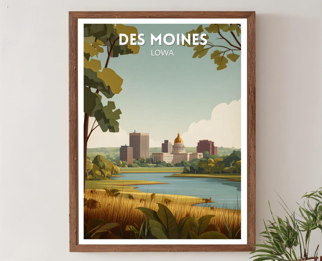 Des Moines Iowa Retro Travel Poster, Mid Century Modern Vintage ...