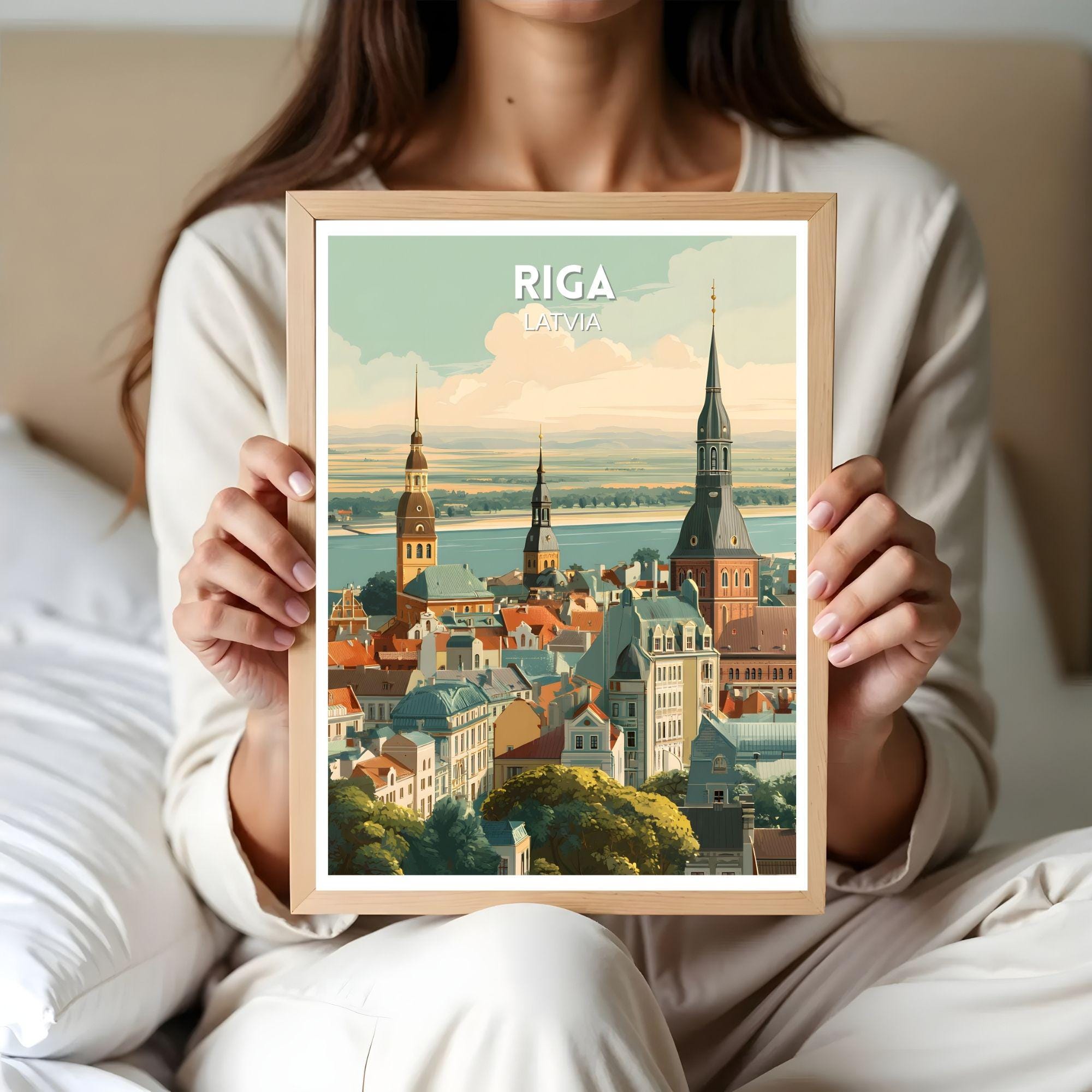 Riga Latvia Retro Travel Poster, Mid Century Modern Vintage Baltic City ...