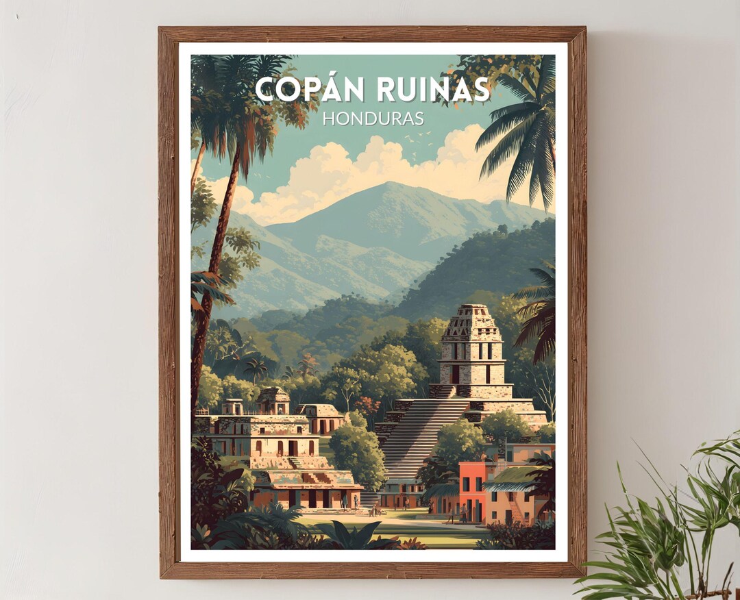 Copán Ruinas Honduras Retro Travel Poster, Mid Century Modern Vintage ...
