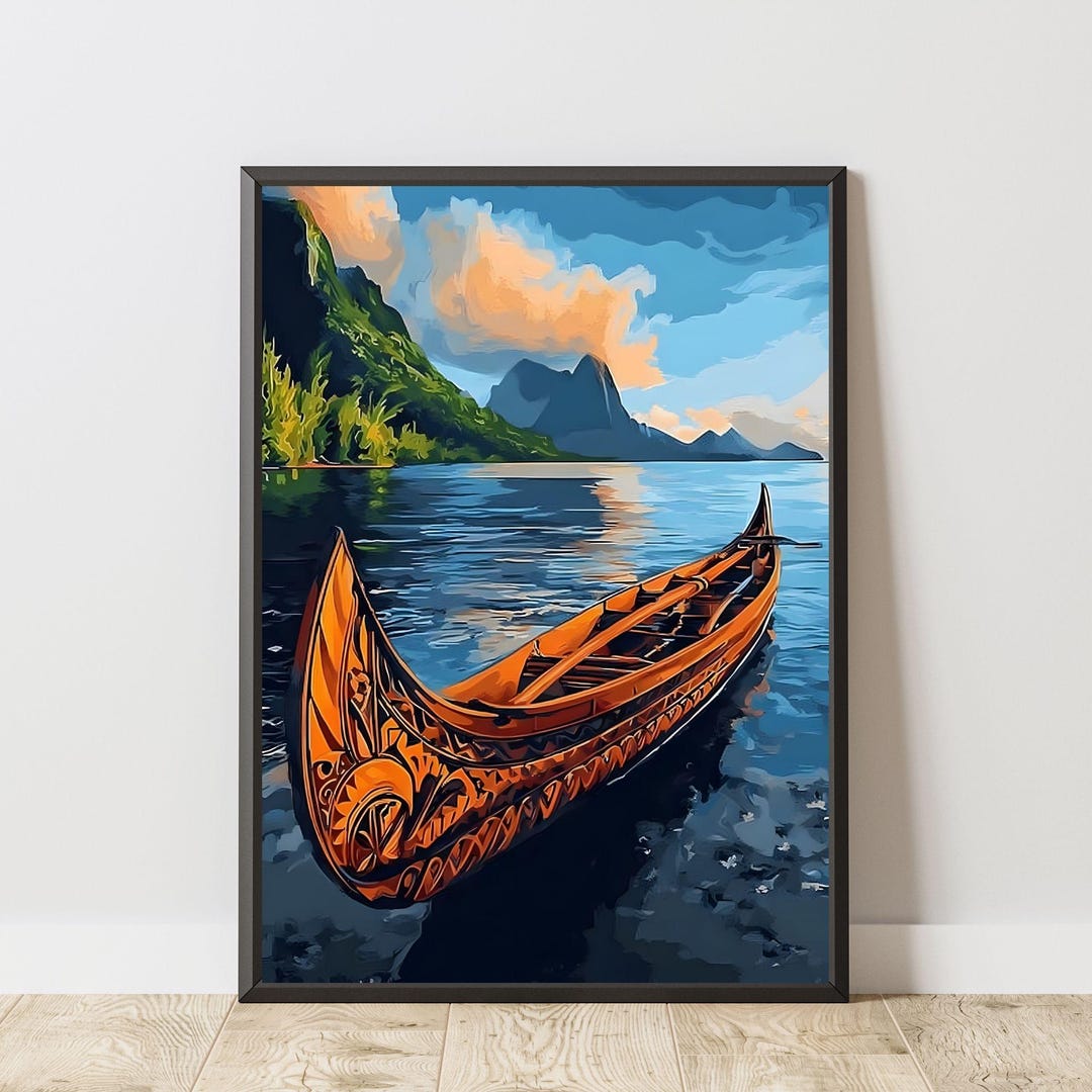 Tropical Samoan Canoe Art Print, Polynesian Nautical Wall Art, Island ...