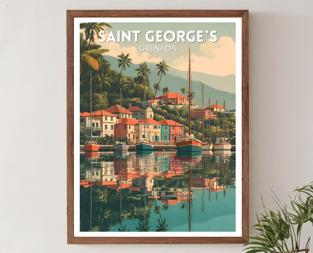 St. George’s Grenada Retro Travel Poster, Mid Century Modern Wall Art ...