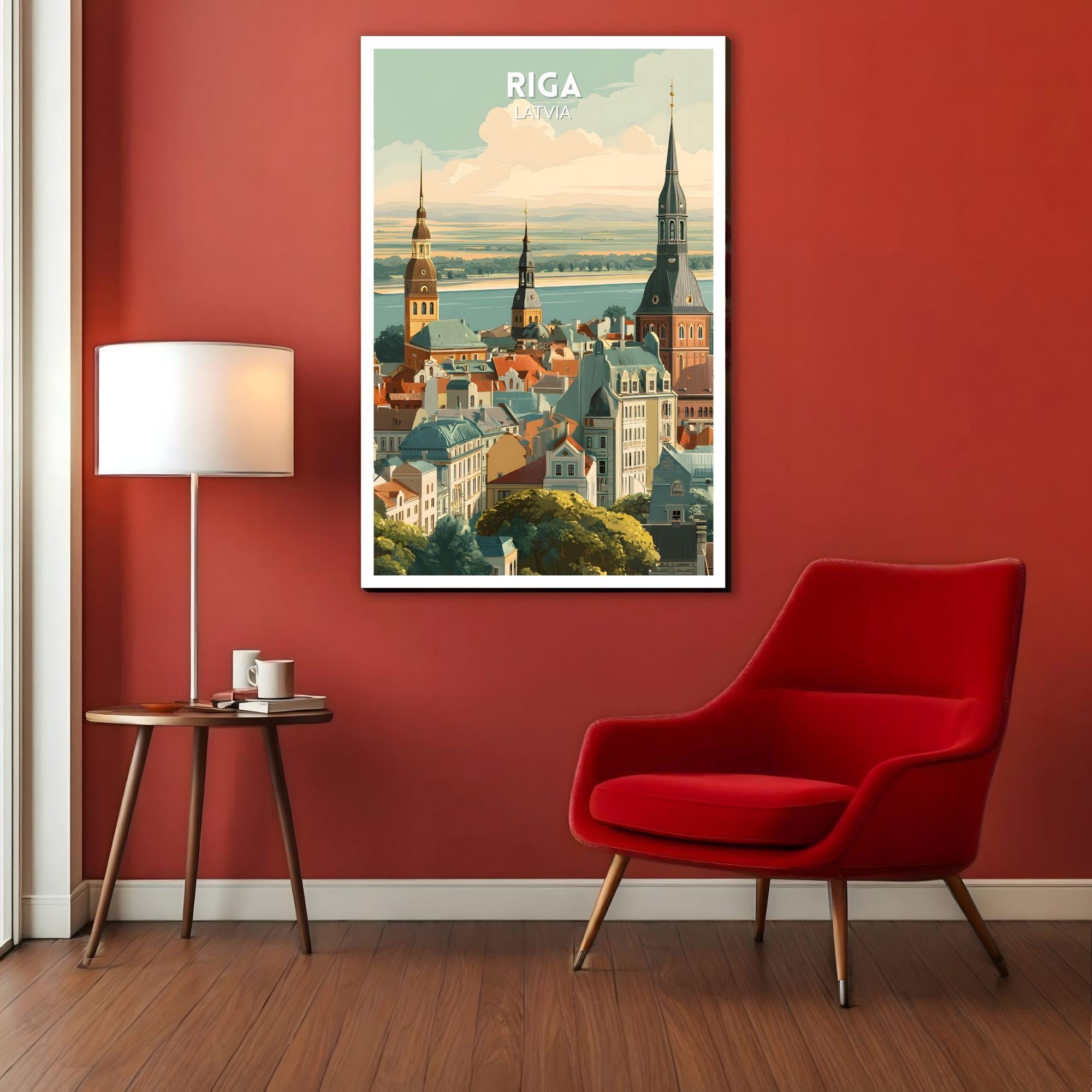 Riga Latvia Retro Travel Poster, Mid Century Modern Vintage Baltic City ...