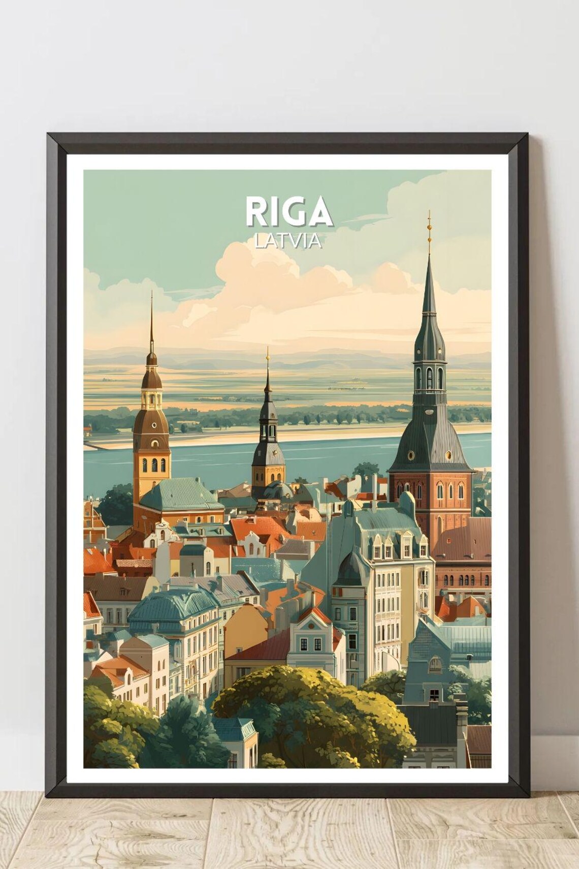 Riga Latvia Retro Travel Poster, Mid Century Modern Vintage Baltic City ...