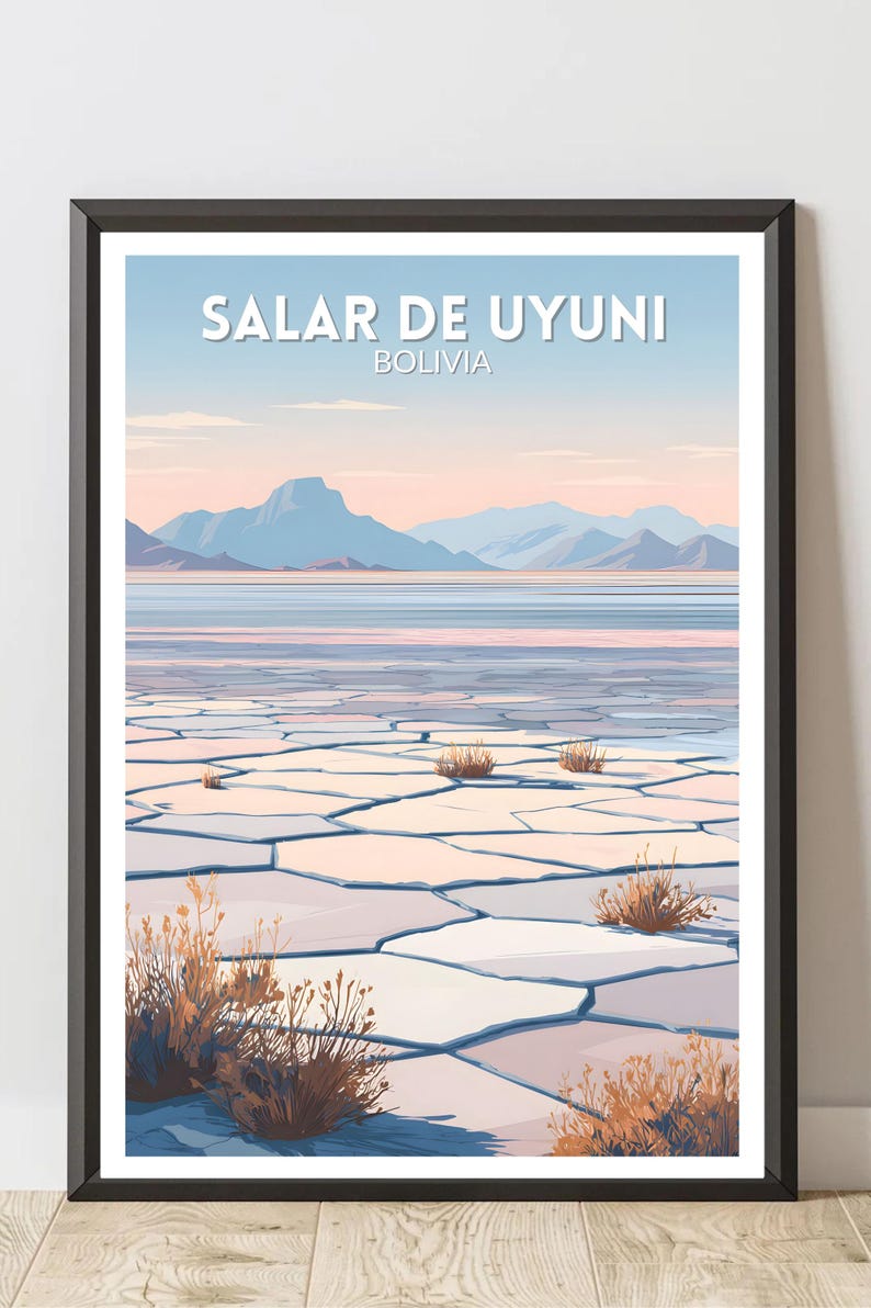 Salar De Uyuni Bolivia Retro Travel Poster, Mid Century Modern Vintage ...