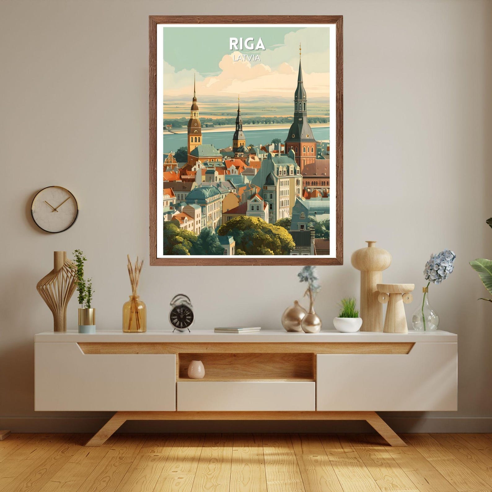 Riga Latvia Retro Travel Poster, Mid Century Modern Vintage Baltic City ...