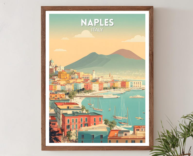 Naples Italy Retro Travel Poster, Mid Century Modern Wall Art Print ...