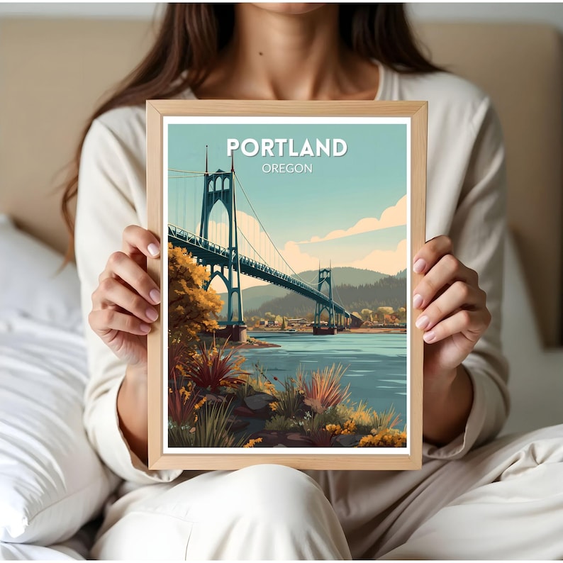 Portland Oregon Retro Travel Poster, Mid Century Modern Vintage ...