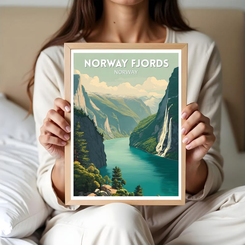 Norway Fjords Retro Travel Poster, Mid Century Modern Vintage Nordic ...
