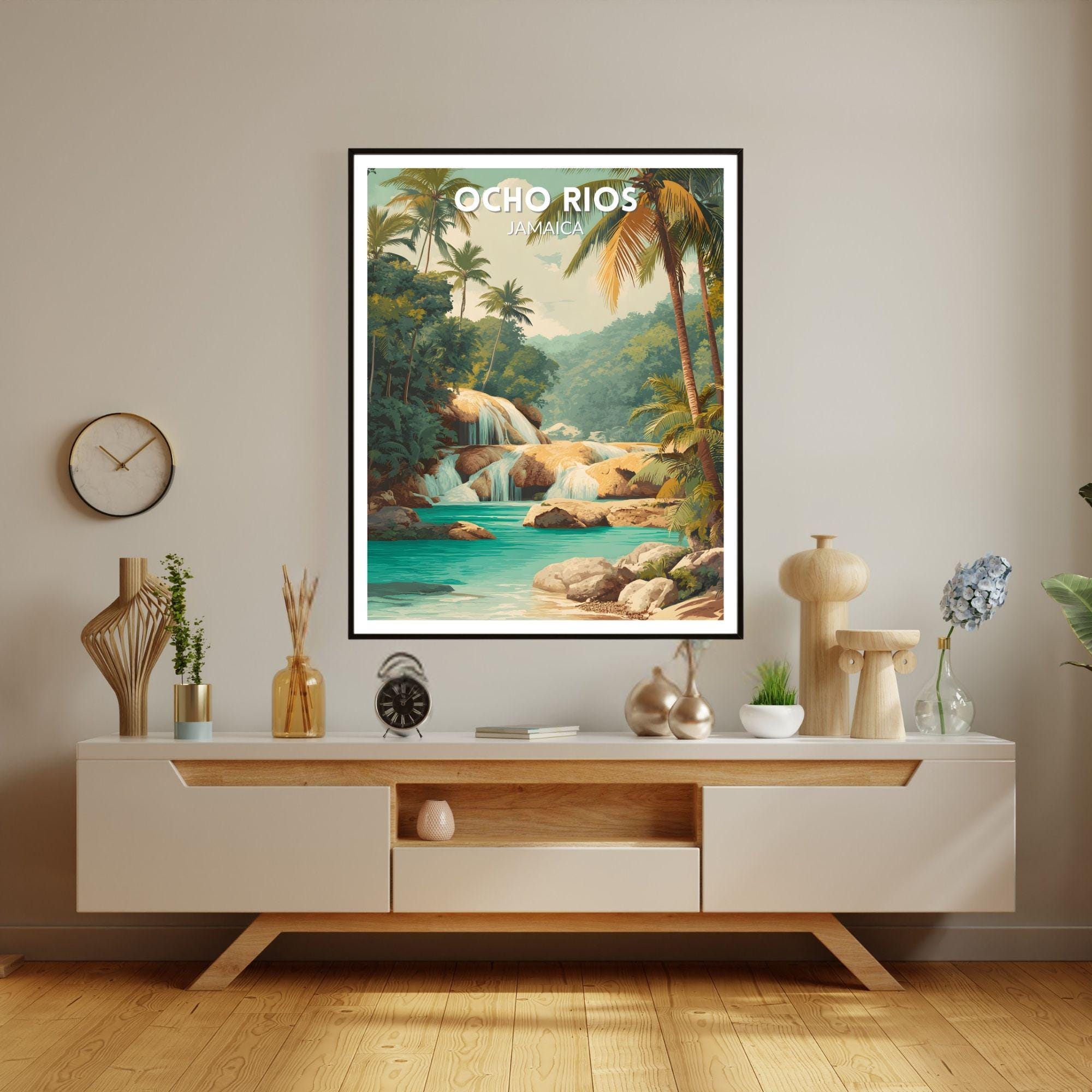 Ocho Rios Jamaica Retro Travel Poster, Mid Century Modern Wall Art ...