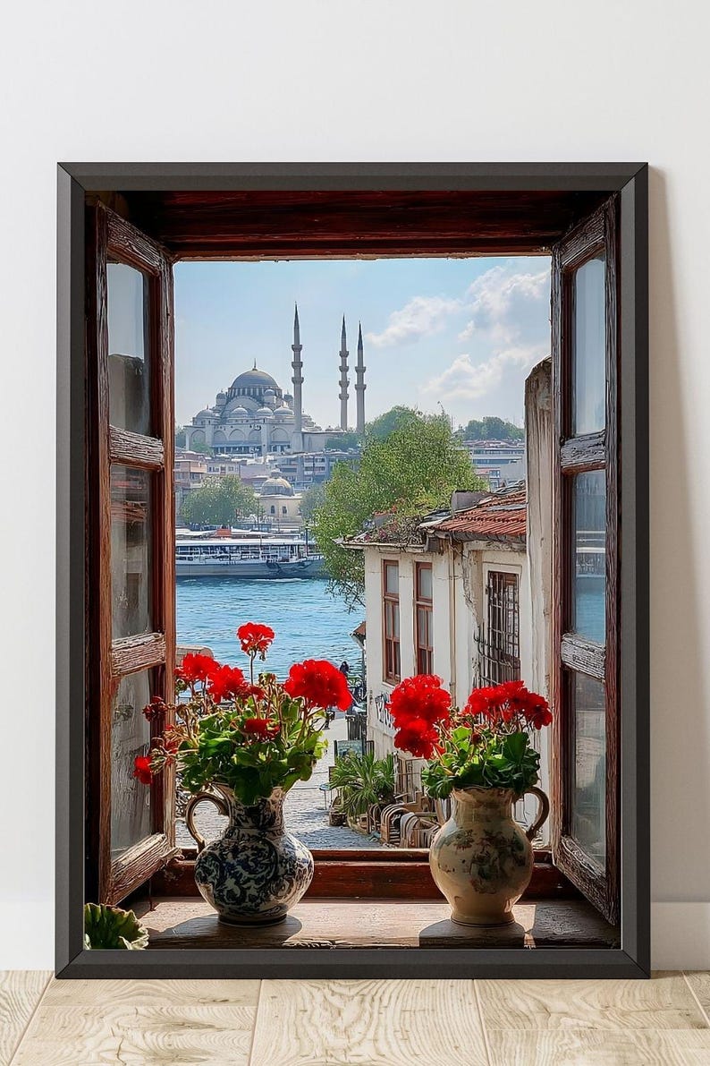 Istanbul Window View Art Print, Bosphorus Wall Art, Turkish Cityscape ...