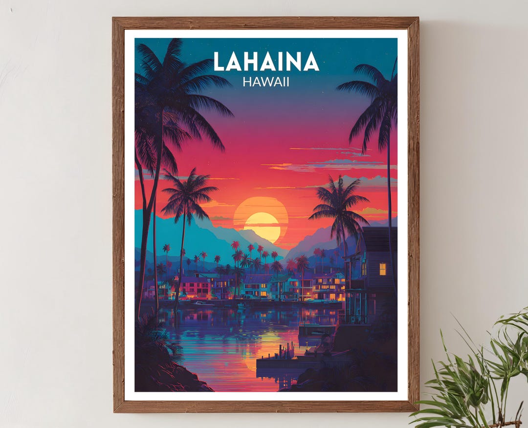 Lahaina Hawaii Vibrant Travel Poster, Retro Futuristic Wall Art Print ...