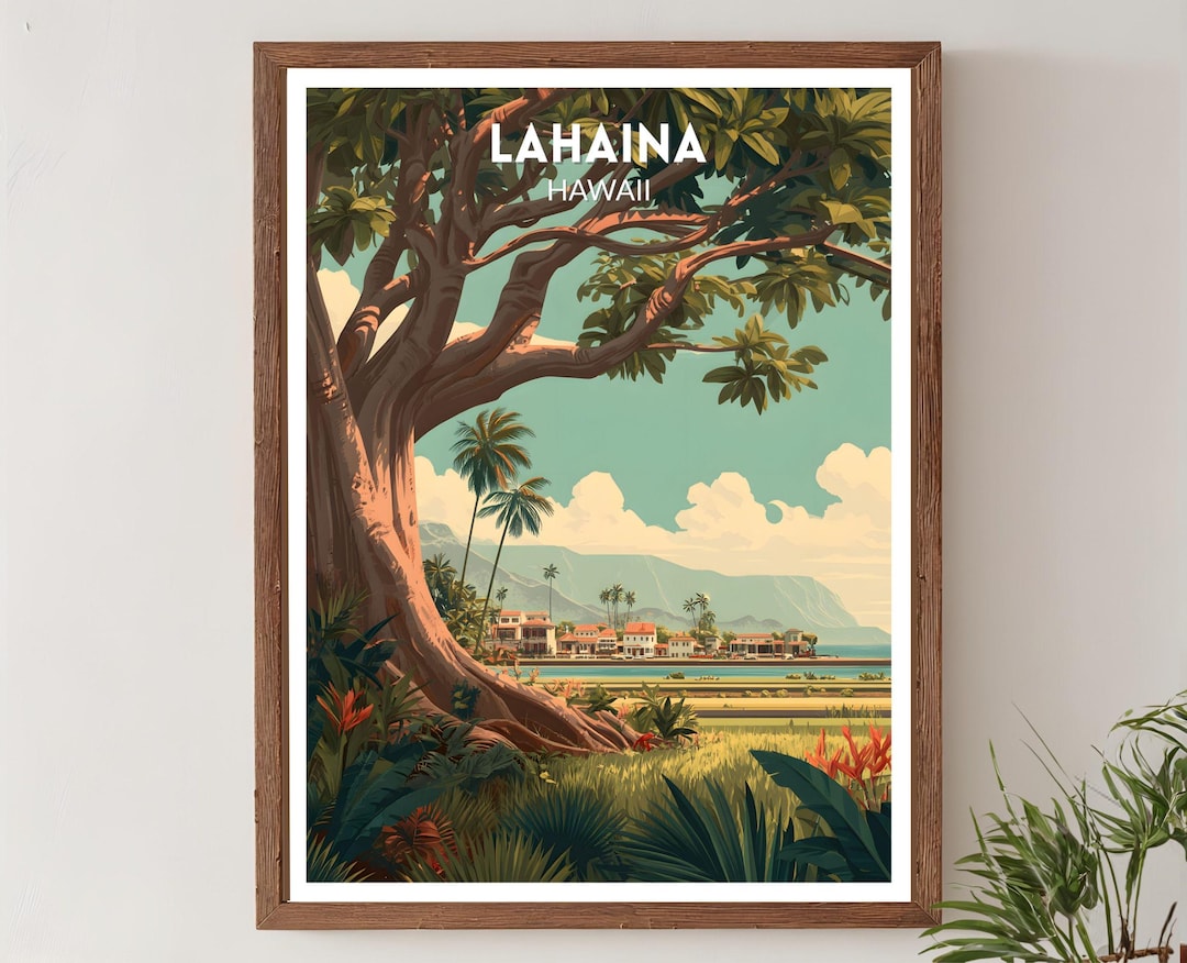 Lahaina Hawaii Retro Travel Poster, Mid Century Modern Vintage Coastal ...