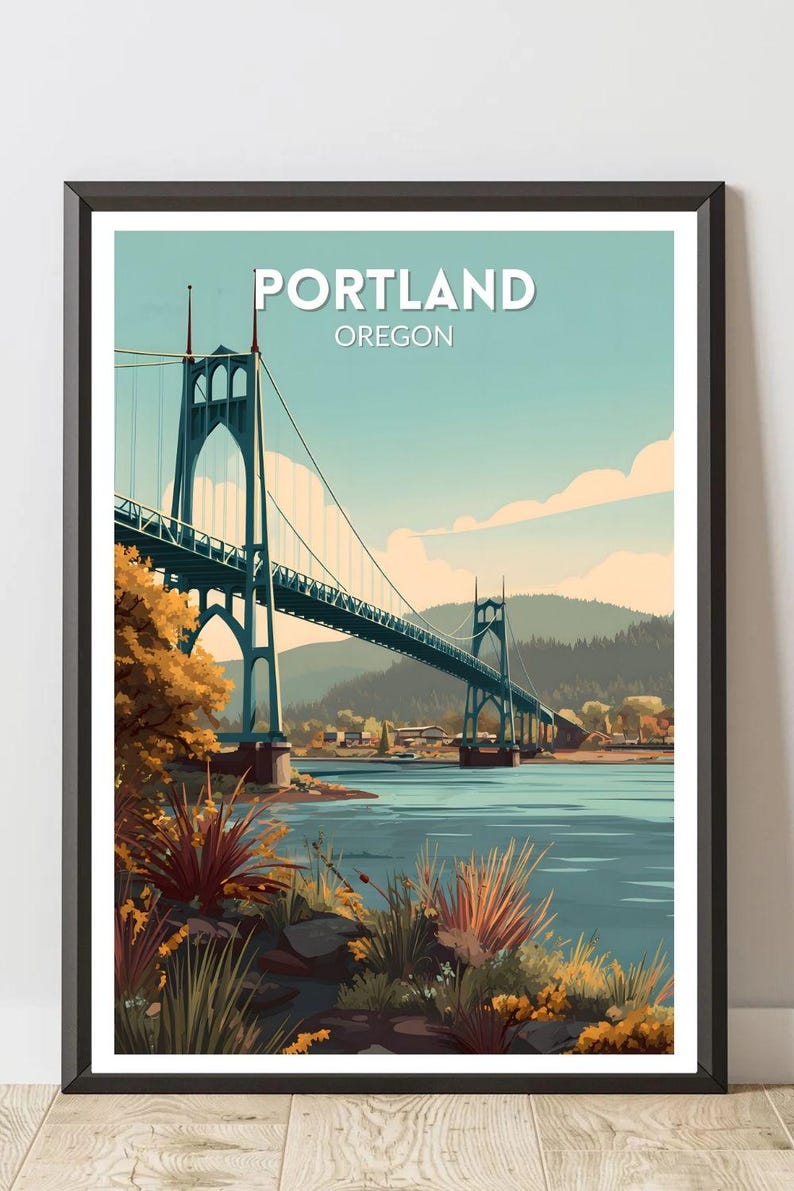 Portland Oregon Retro Travel Poster, Mid Century Modern Vintage ...