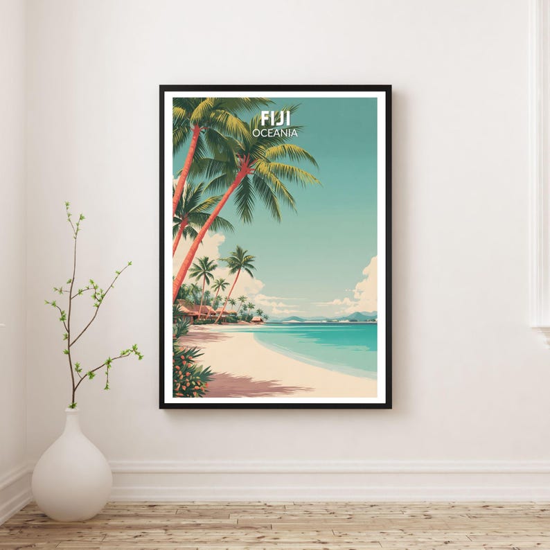 Fiji Retro Travel Poster, Mid Century Modern Vintage Tropical Island ...