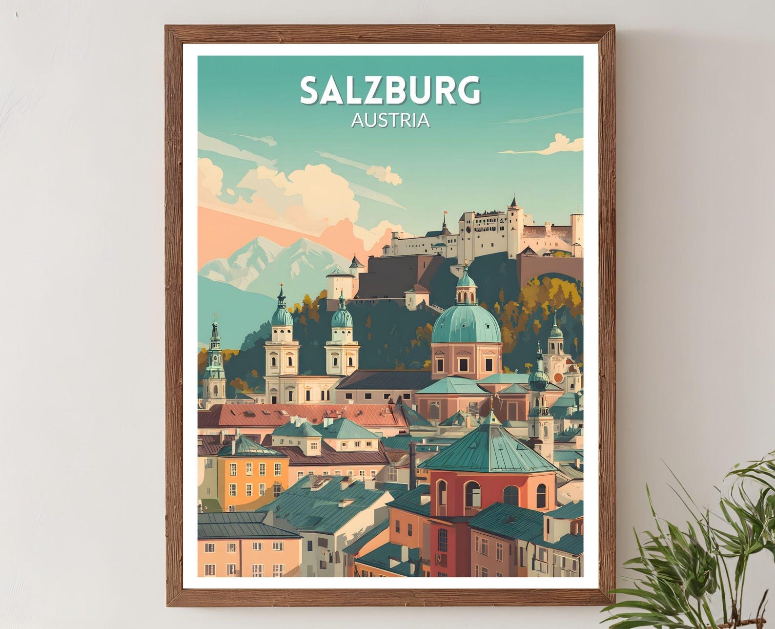 Salzburg Austria Retro Travel Poster, Mid Century Modern Wall Art Print ...