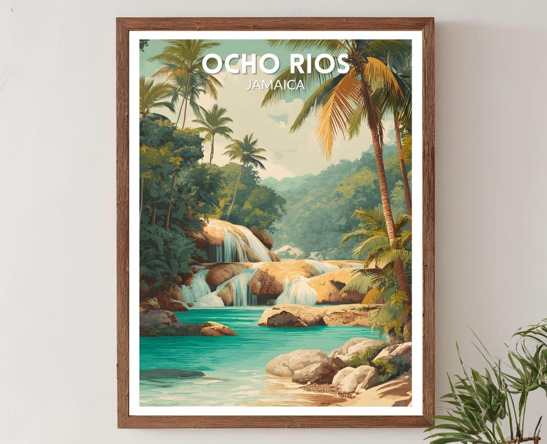 Ocho Rios Jamaica Retro Travel Poster, Mid Century Modern Wall Art ...