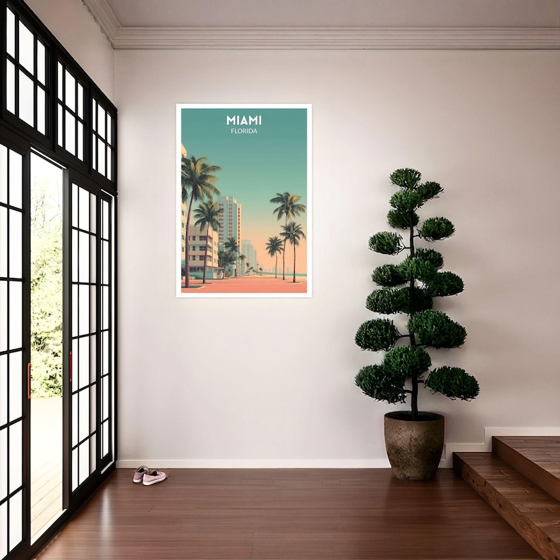 Miami Florida Retro Travel Poster, Mid Century Modern Wall Art Print ...