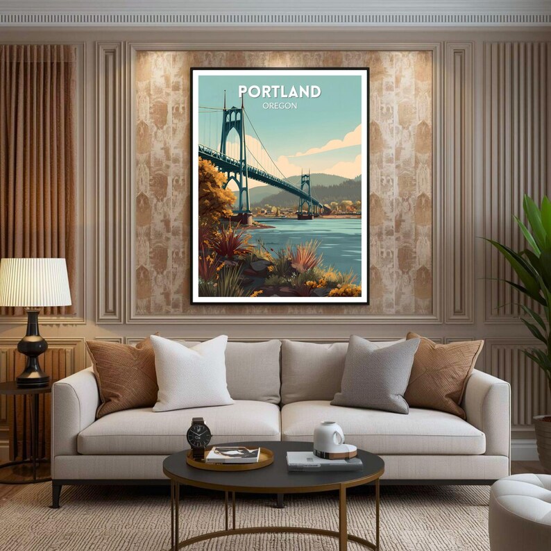 Portland Oregon Retro Travel Poster, Mid Century Modern Vintage ...