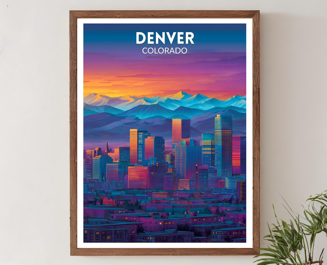 Denver Colorado Vibrant Travel Poster, Retro Futuristic Wall Art Print ...