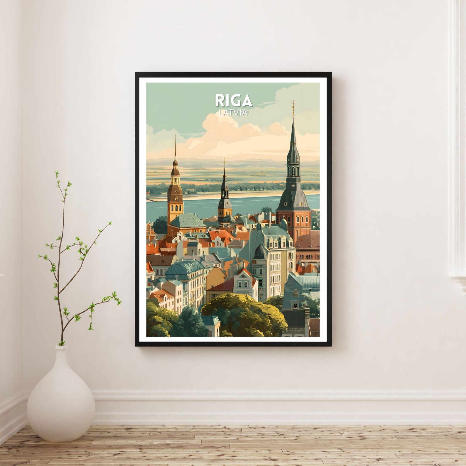 Riga Latvia Retro Travel Poster, Mid Century Modern Vintage Baltic City ...