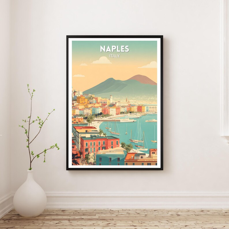 Naples Italy Retro Travel Poster, Mid Century Modern Wall Art Print ...