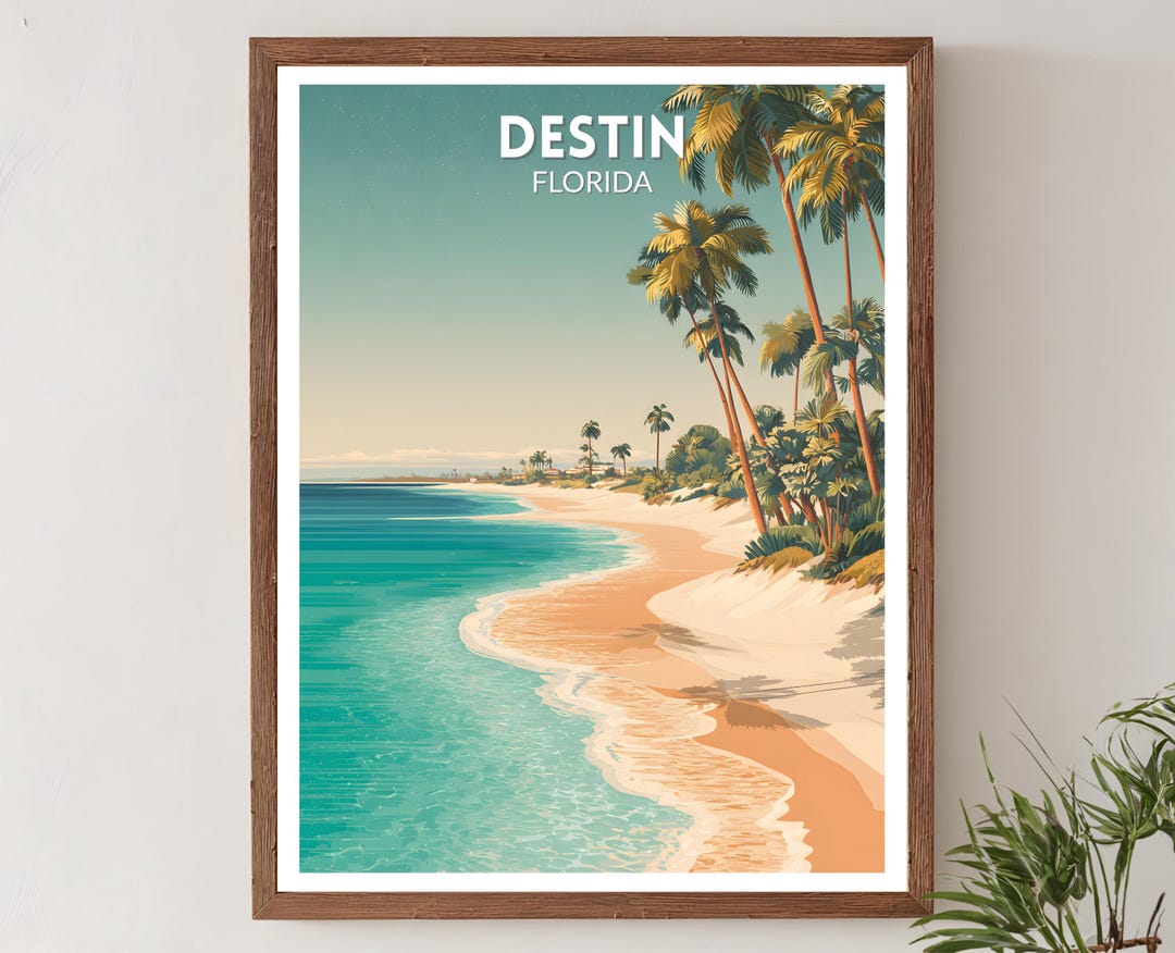 Destin Florida Retro Travel Poster, Mid Century Modern Wall Art Print ...