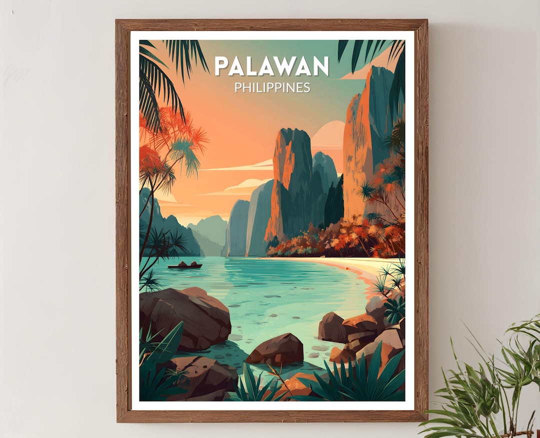 Palawan Philippines Sunset Beach Poster, Romantic Tropical Coastal Wall ...