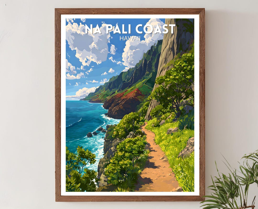 Na Pali Coast Hawaii Travel Poster – Scenic Wall Art Print, Retro Wall ...