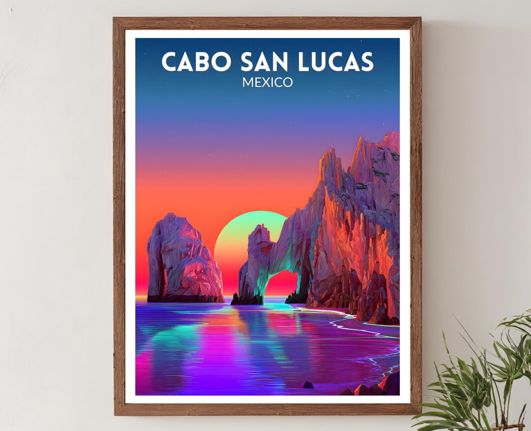 Cabo San Lucas Mexico Vibrant Travel Poster, Retro Futuristic Wall Art ...