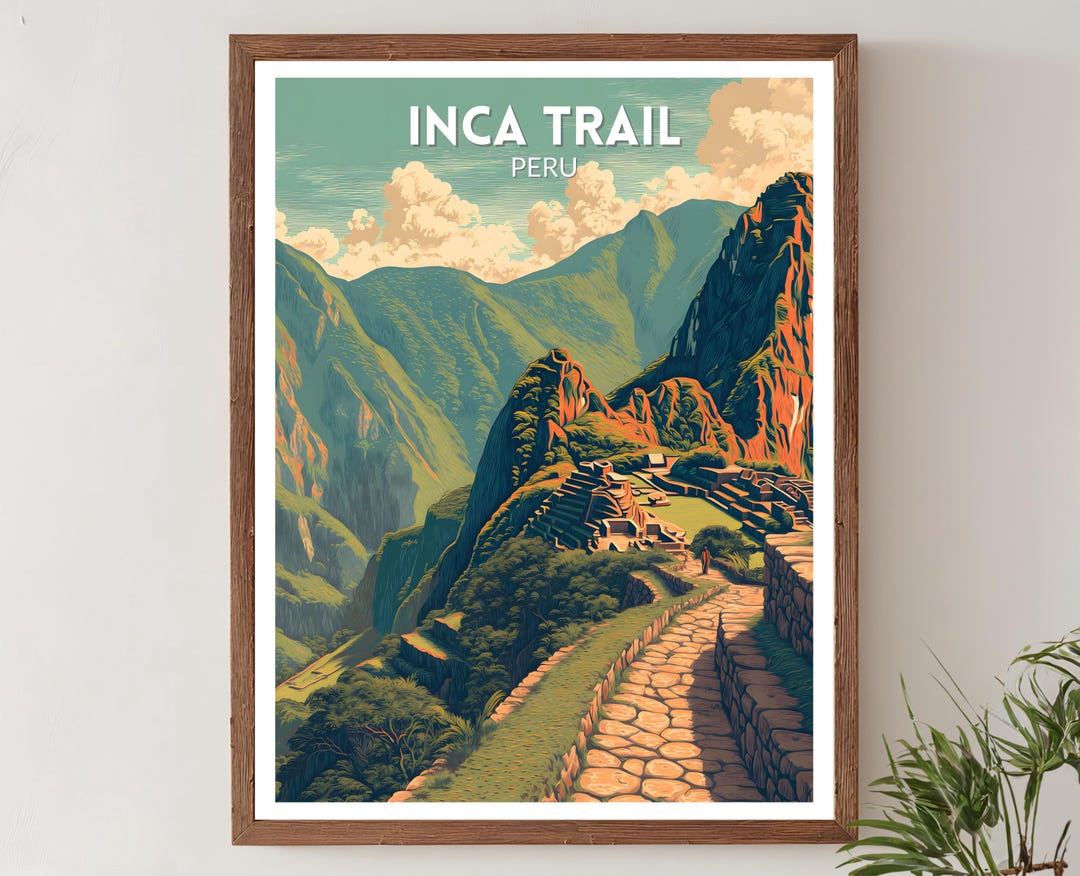 Inca Trail Peru Retro Travel Poster, Machu Picchu Wall Art Print ...