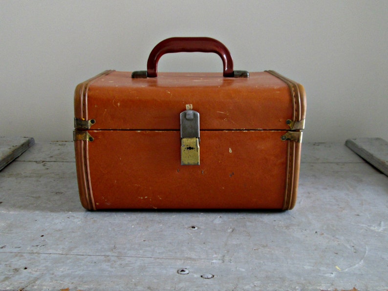 Dale's Mid Century Train Case, Shabby Chic Brown Train Case for Display ...