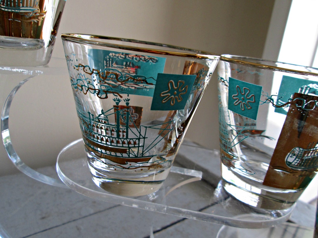 Vintage MCM Googie Style Drinking Glasses, Set of 7 Libbey Atomic Gold ...
