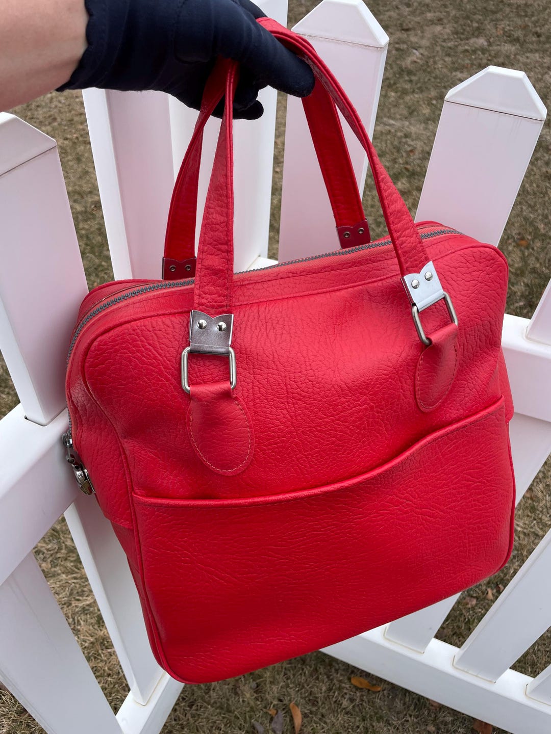 Vintage Sears Carry-on Bag, Bright Lipstick Cherry RED Retro Messenger ...