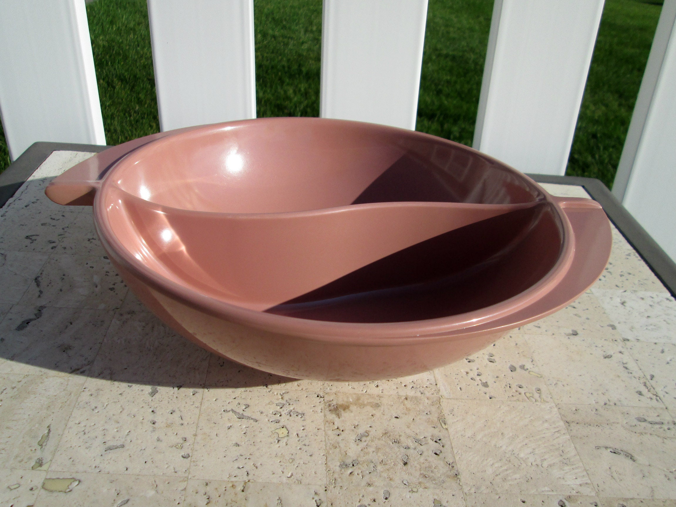 Vintage Boonton Winged Divided Bowl, Dusty Rose Mauve Serving Bowl by ...