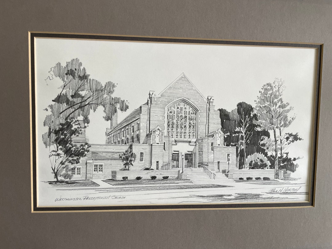 Vintage Pencil Drawing Artist Paul N. Norton, Westminster Presbyterian ...