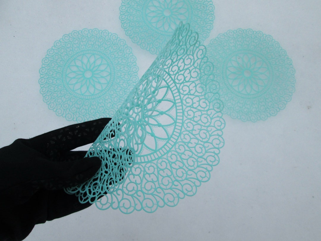 Vintage Plastic Doily Stencil AQUA BLUE Selfix ~8.5” Flexible Reusable ...