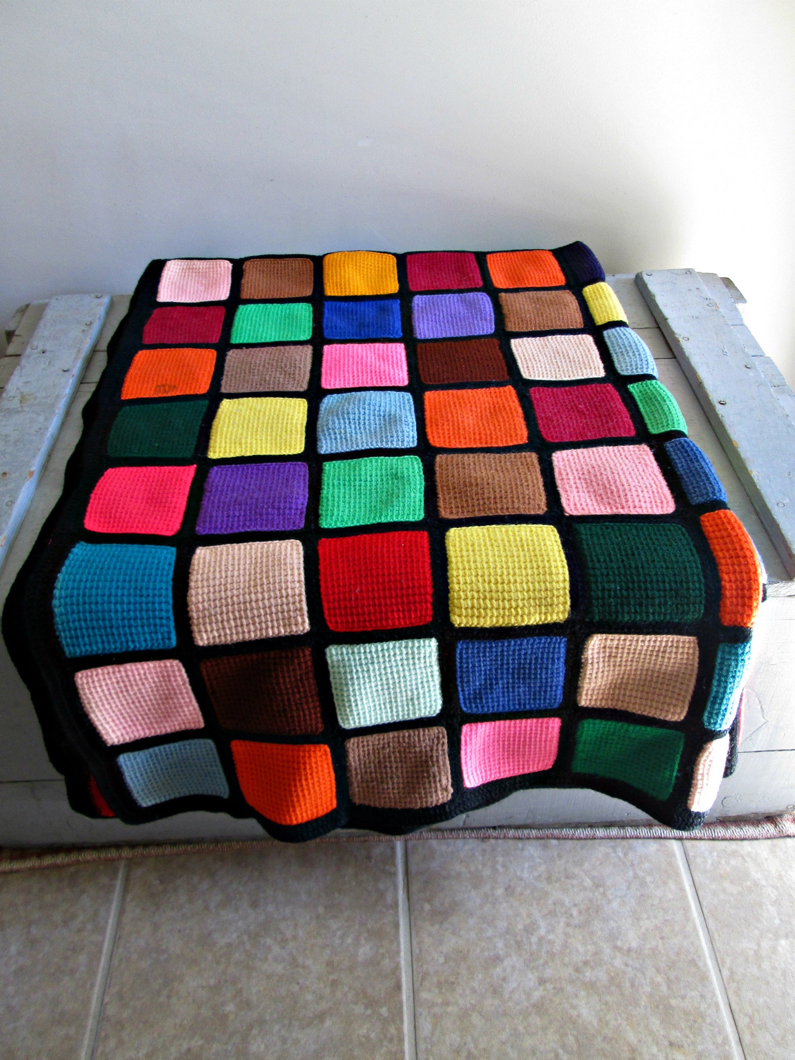 Vintage Handmade Afghan GORGEOUS Bright Colors Stained - Etsy