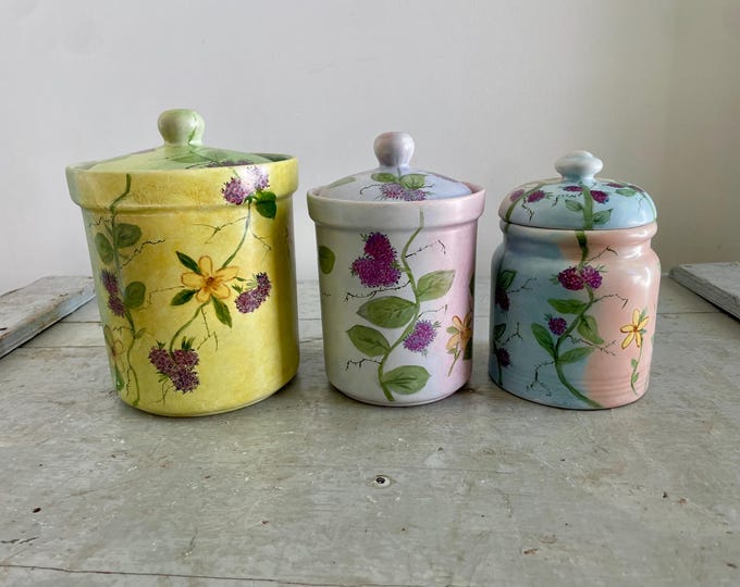 Vintage Hand Painted Floral Ceramic Kitchen Canisters With Lids ...