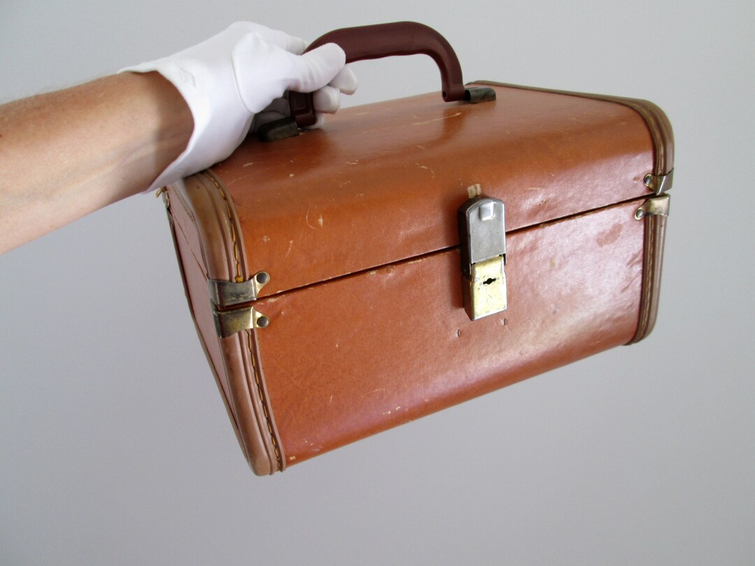 Dale's Mid Century Train Case, Shabby Chic Brown Train Case for Display ...