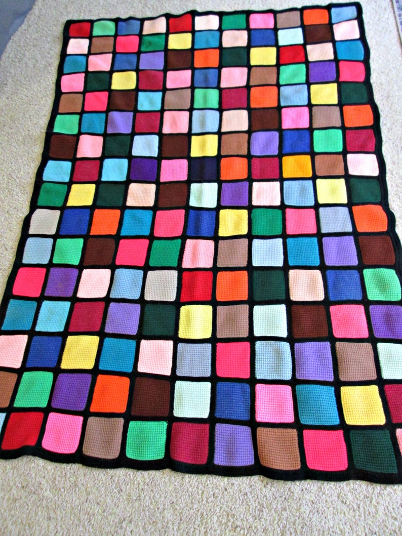 Vintage Handmade Afghan GORGEOUS Bright Colors Stained - Etsy