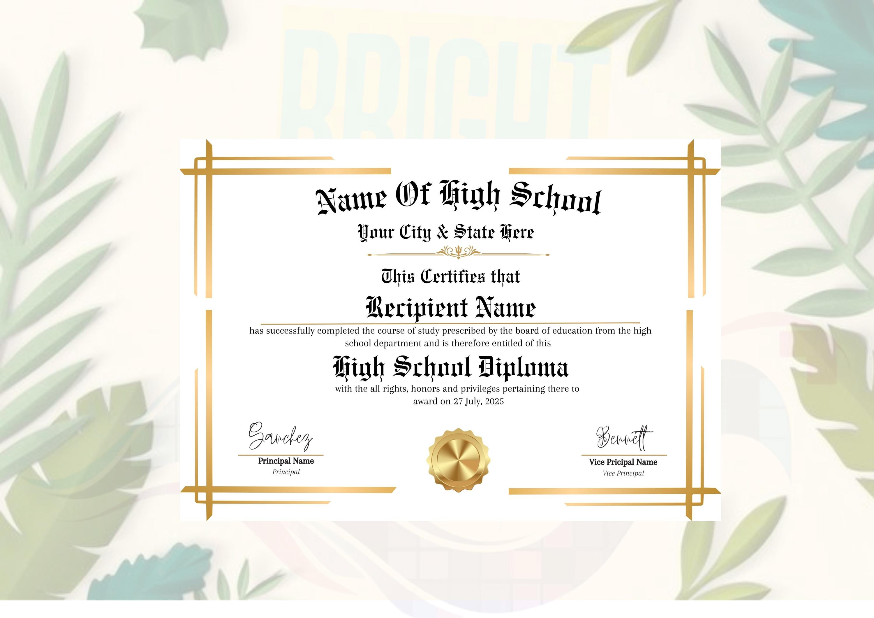 Editable High School Diploma Template, Home School Diploma, High School ...