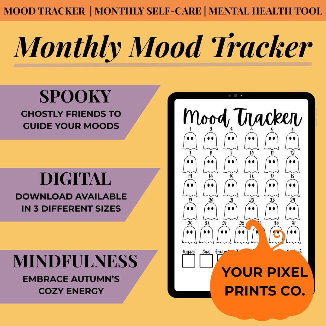 Monthly Ghost Self-care Mood Tracker | Fall-themed Aesthetic Color ...