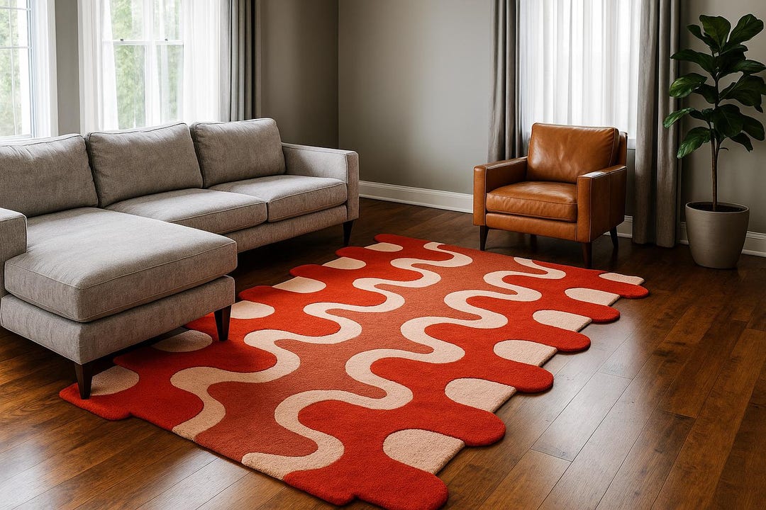 Abnormal Rug Designer Retro Wavy Pattern Rug – Hand-tufted Modern Red ...