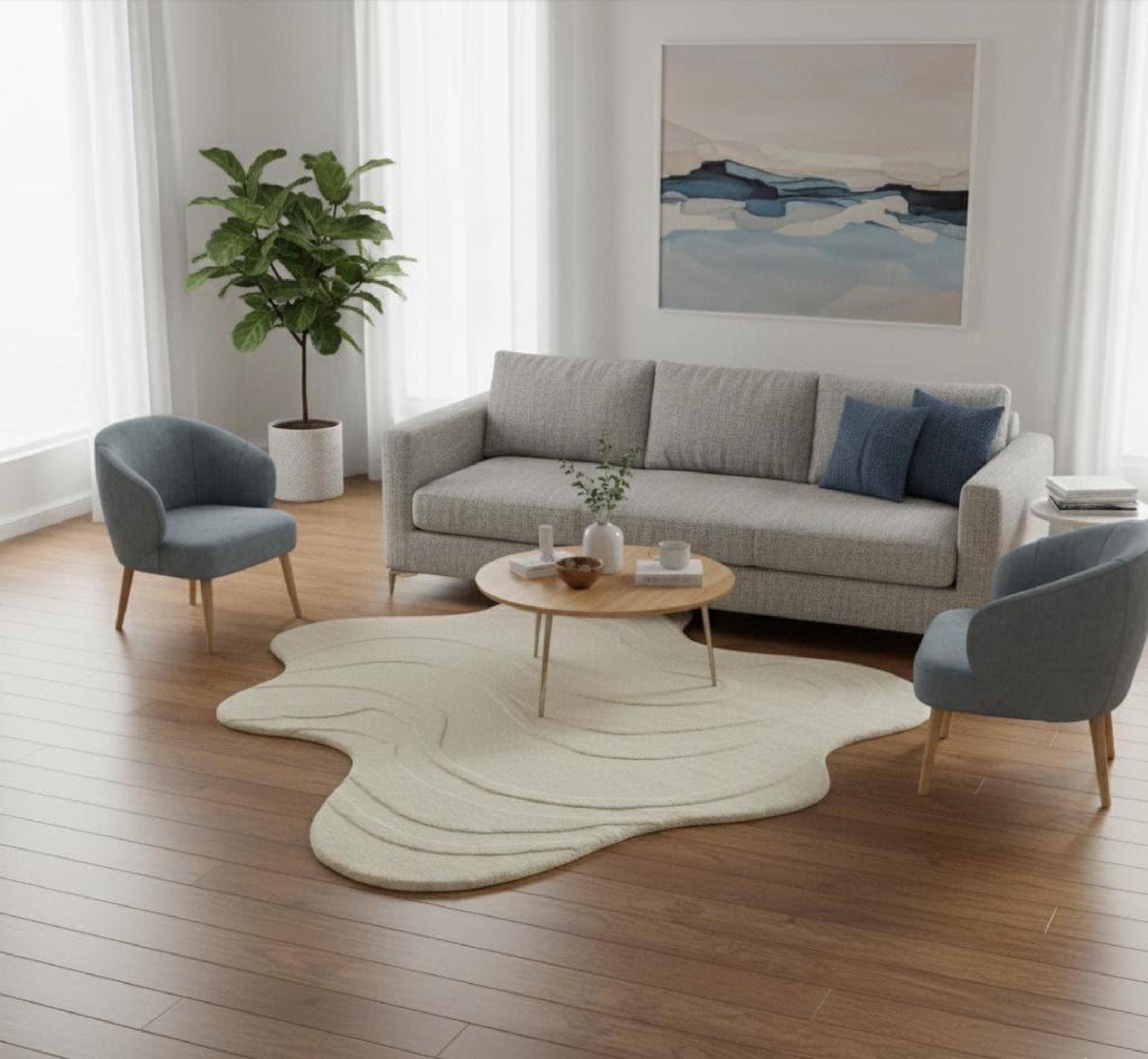 Hand Tufted Cream Area Rug With Wavy Sculpted Texture, Modern Abstract ...