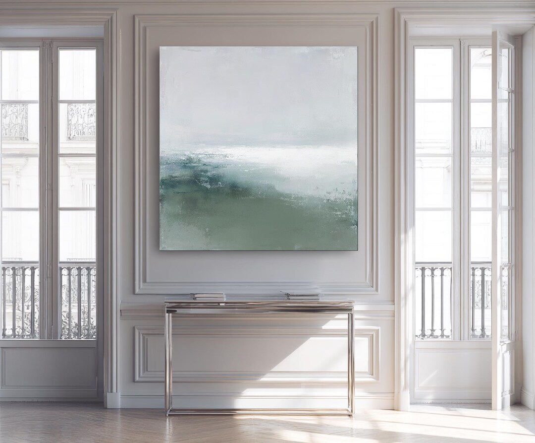Calming Sea Green Abstract Painting, Large Ocean Canvas Art, Modern ...