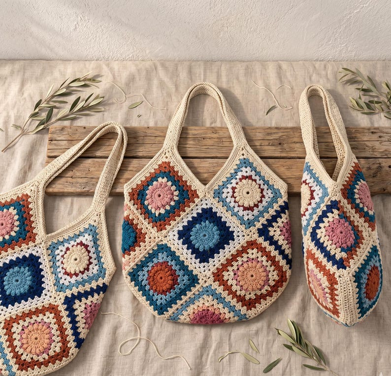 Crochet Tote Bag Pattern PDF | Boho Granny Square Beach Bag | Patchwork ...