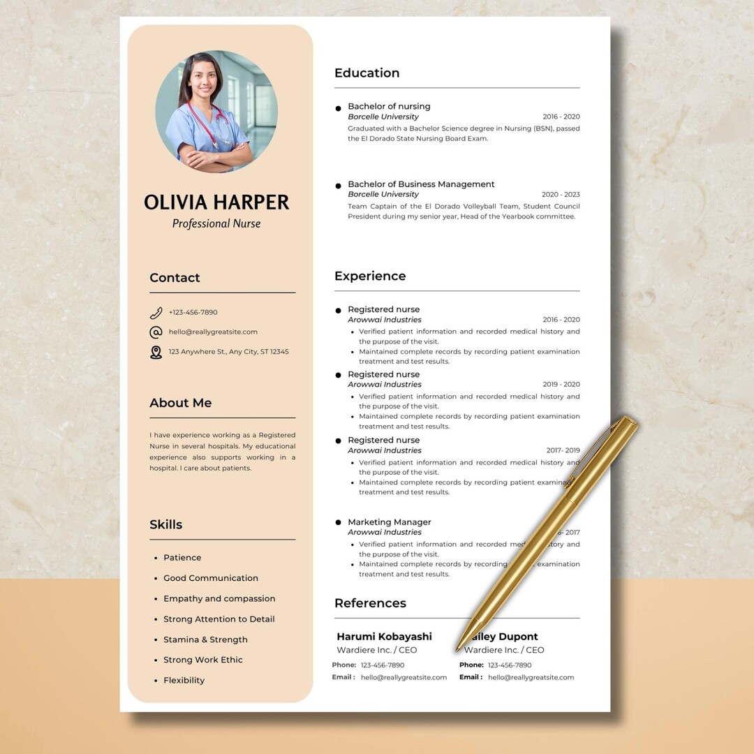 Nurse Resume Template | LPN Medical Healthcare CV Word Google Docs ...