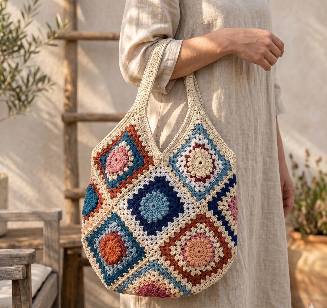 Crochet Tote Bag Pattern PDF | Boho Granny Square Beach Bag | Patchwork ...
