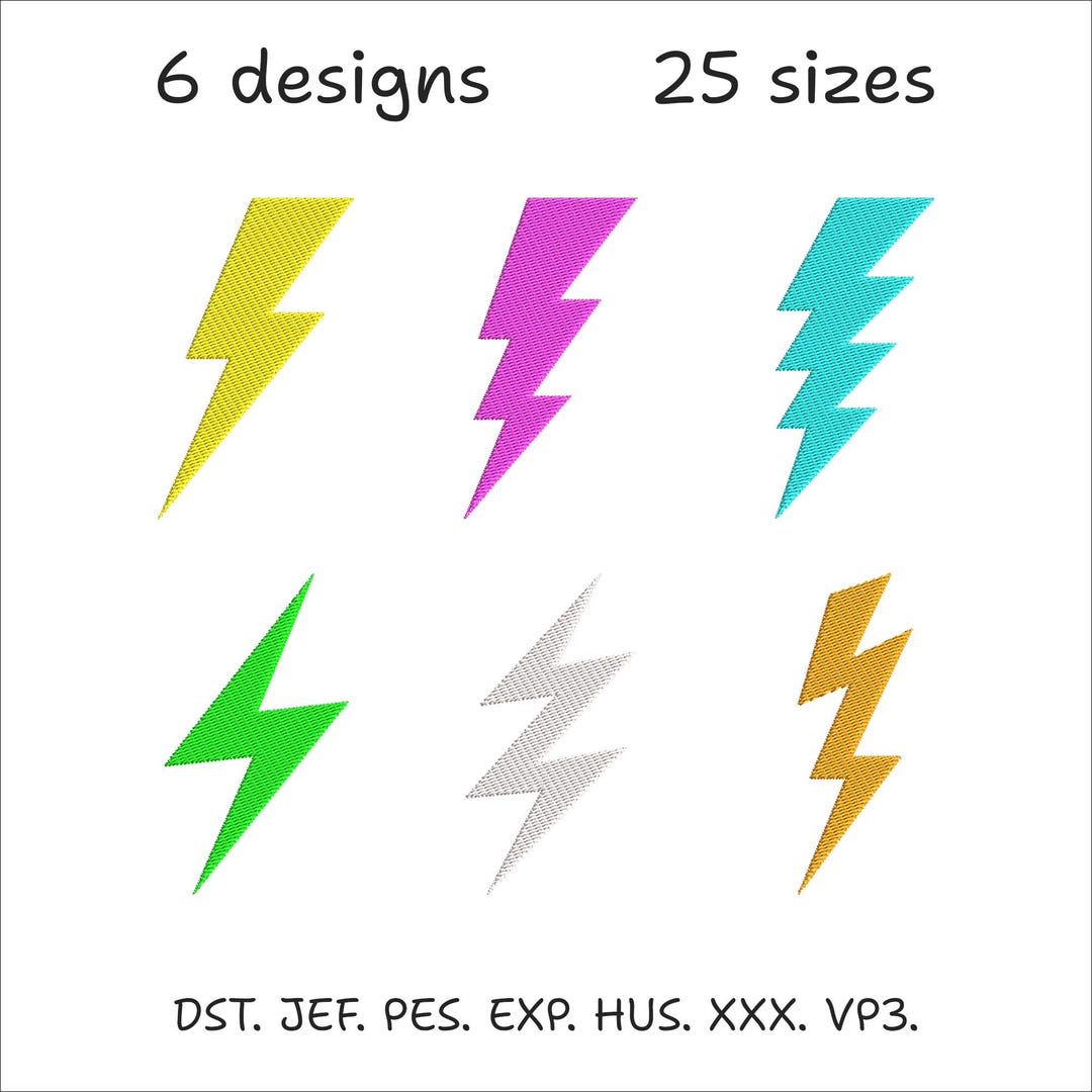 Lightning Bolt Embroidery Design, Thunder Icon Embroidery Pattern ...