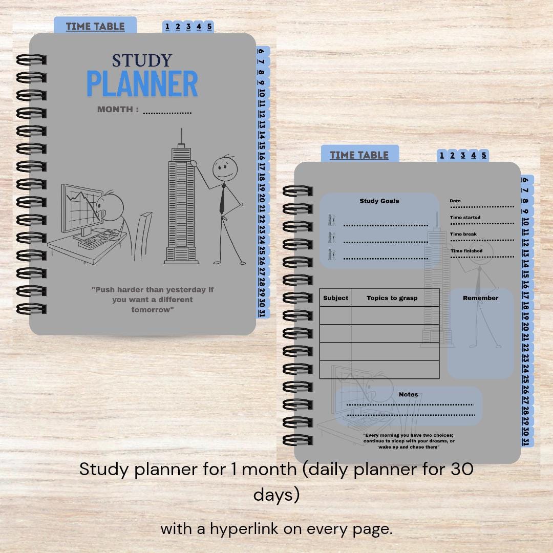 One-month Study Planner | 31-day Hyperlinked Digital Planner | Student ...